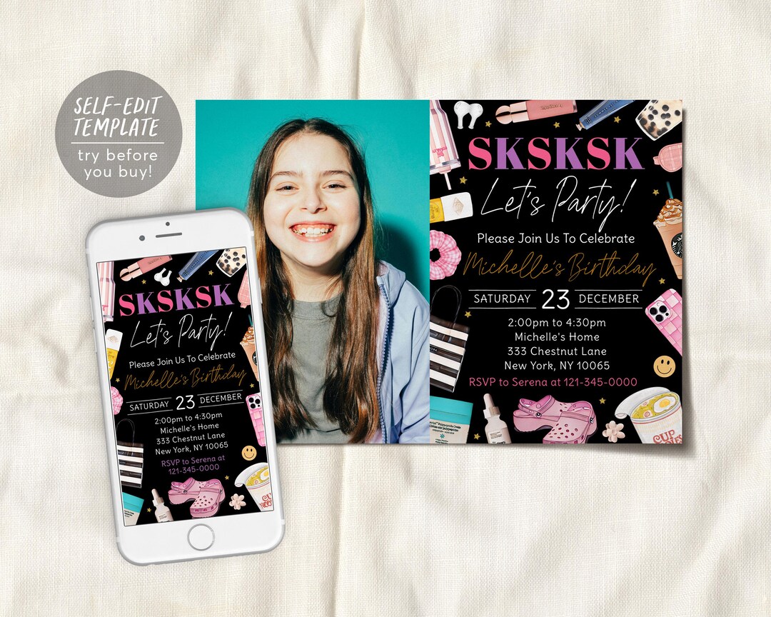 VSCO Girl Birthday Invitation With Photo Editable Template, Sksksk Teen ...