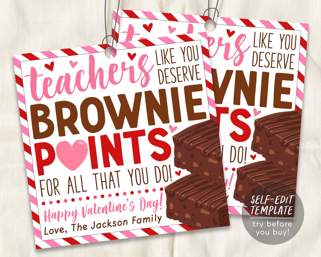 Valentine's Day Teacher Brownie Favor Tags Editable Template, Teachers ...