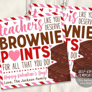 Valentine's Day Teacher Brownie Favor Tags Editable Template, Teachers ...