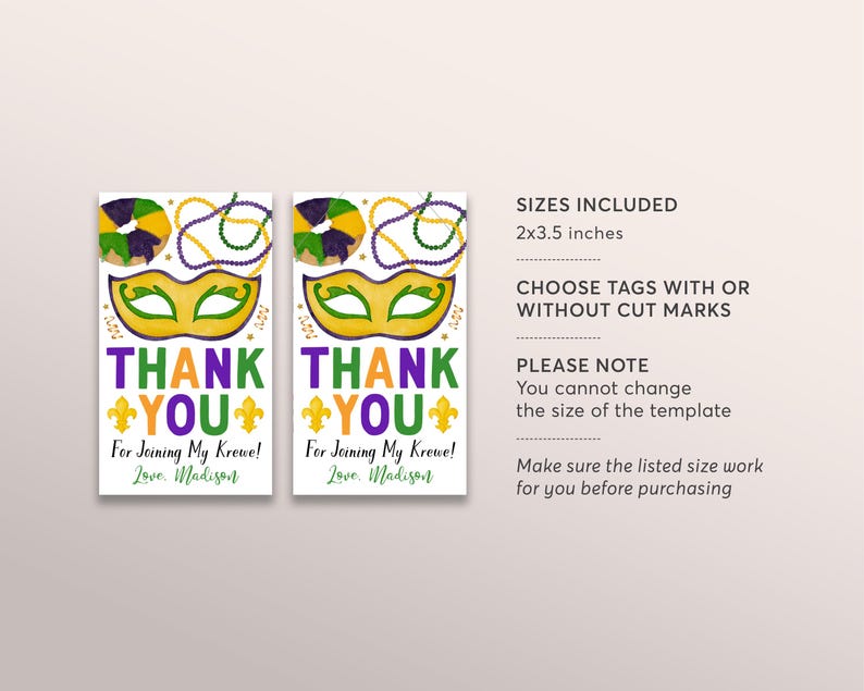 Mardi Gras Birthday Party Favor Tags Editable Template, Fat Tuesday ...
