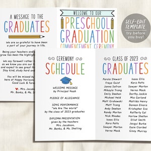 Graduation Program Editable Template for Preschool, Pre-k Ceremony ...