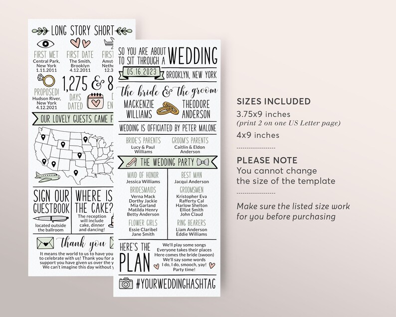 Infographic Wedding Program Editable Template Order of - Etsy