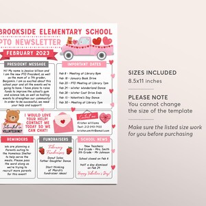 February PTO PTA Newsletter Flyer Editable Template, School Valentine's ...