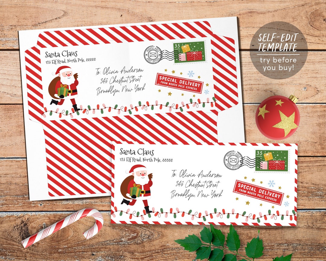 Santa Envelope Letter From Santa Editable Template, Printable Envelope ...