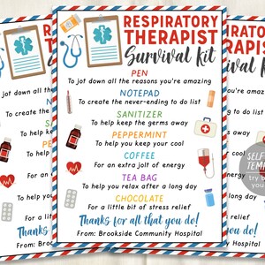 Respiratory Therapist Survival Kit Gift Tags Editable Template, Respiratory Nurse Pulmonologist ...