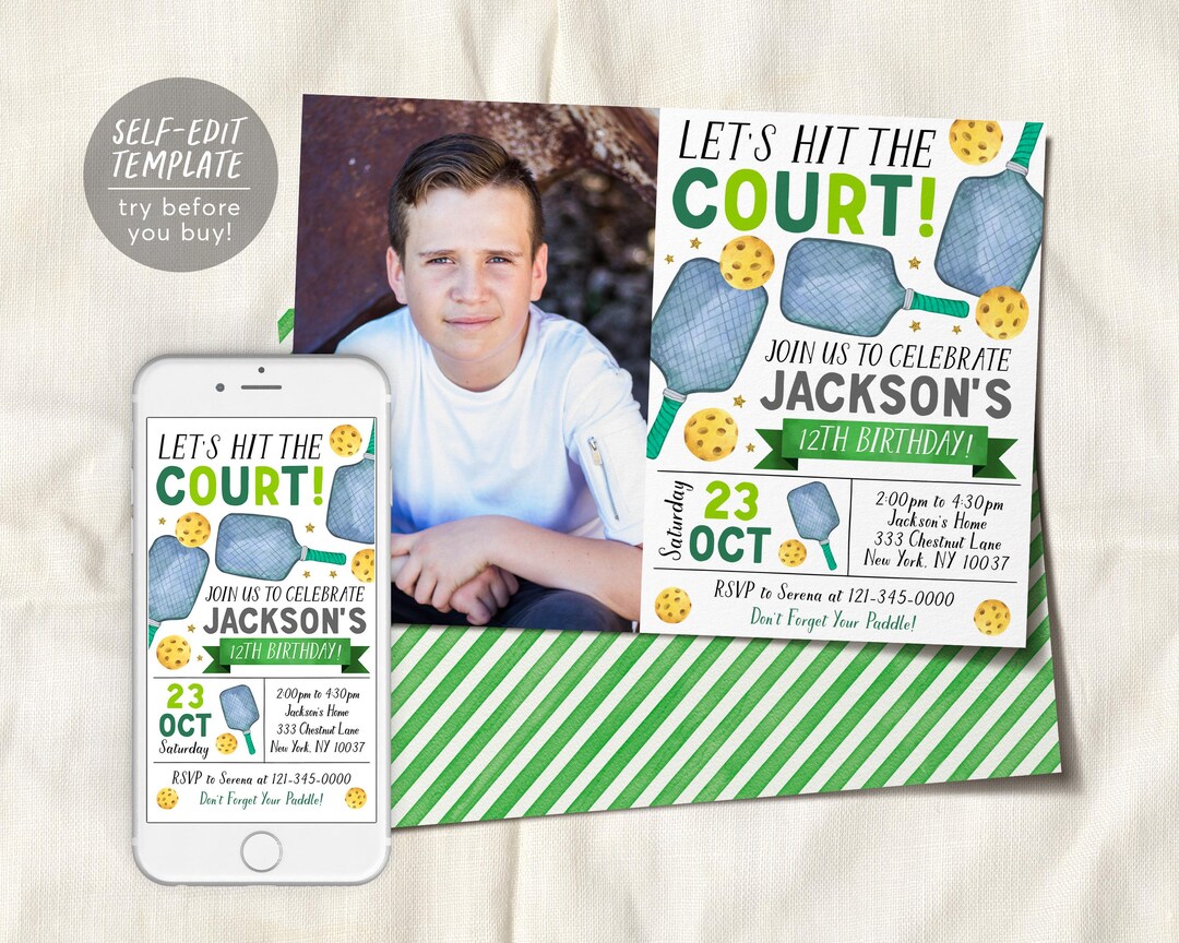 Pickleball Birthday Invitation With Photo Editable Template, Lets Hit ...