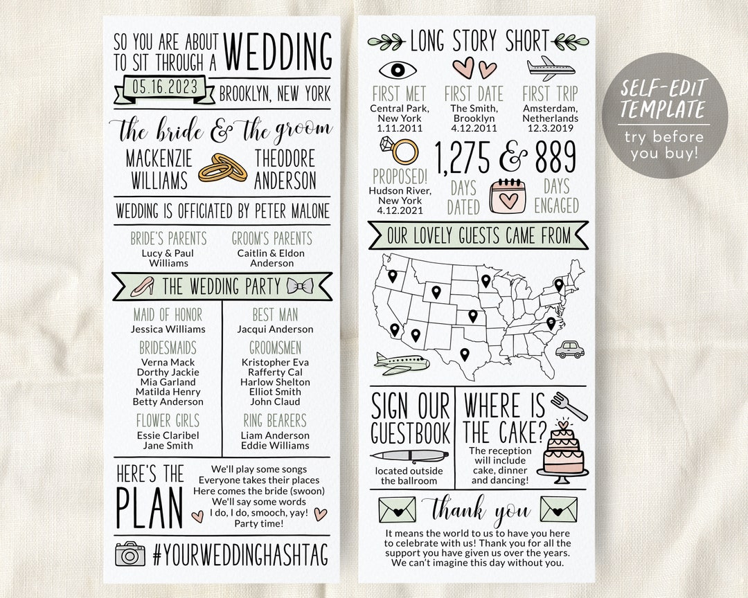 Infographic Wedding Program Editable Template, Order of Ceremony Sage ...