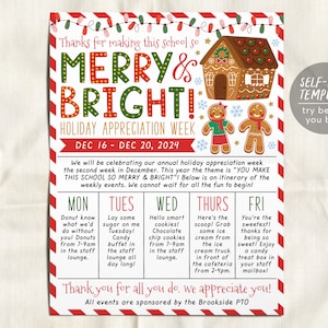 Holiday Theme Teacher Staff Appreciation Week Itinerary Flyer Editable ...