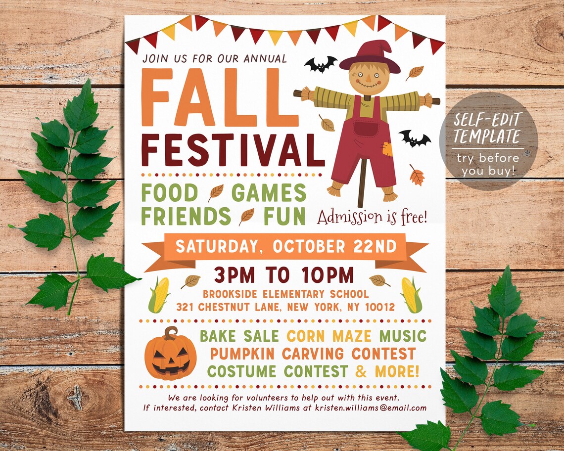Fall Festival Harvest Flyer Editable Template, Halloween Party ...