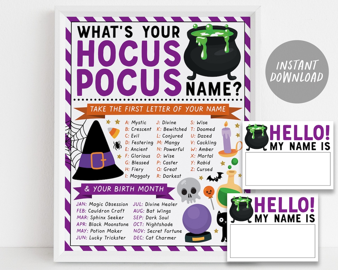 What's Your Hocus Pocus Name Game, Spooktacular Halloween Witch Themed ...