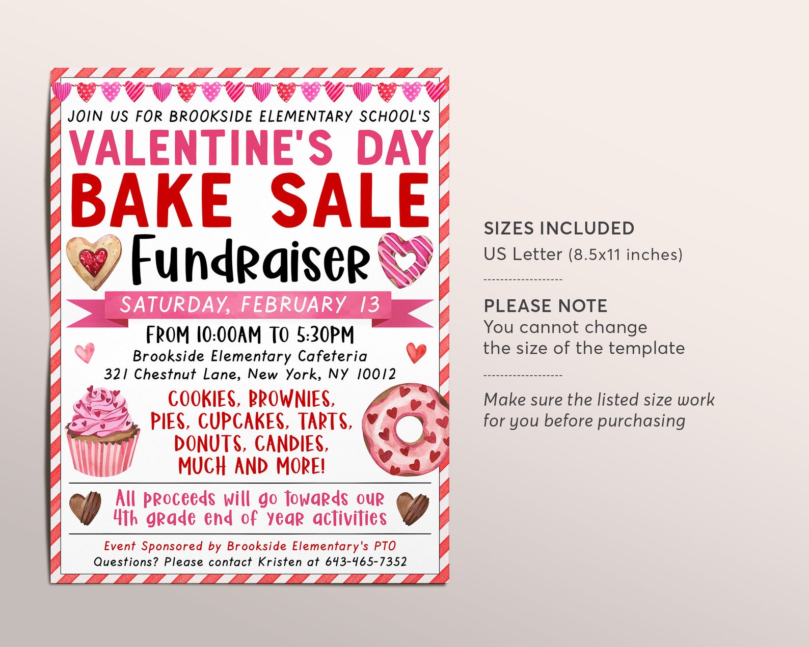 Valentine's Day Bake Sale Fundraiser Flyer Editable Template, Valentine ...