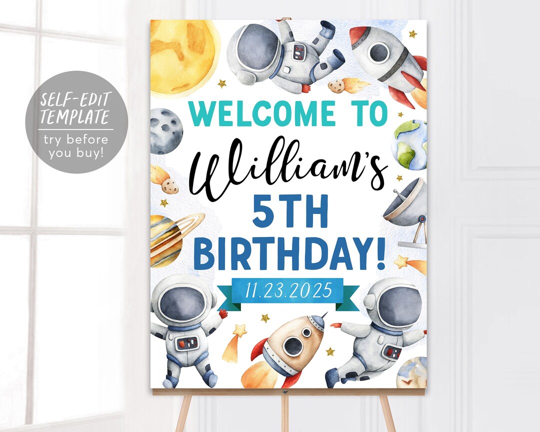 Outer Space Birthday Party Welcome Sign Editable Template, Boy Solar ...