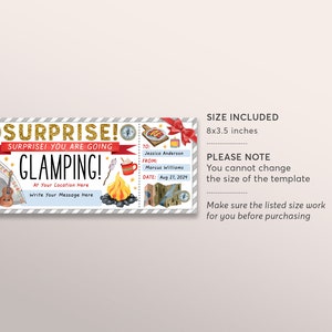 Glamping Trip Ticket Editable Template, Glamping Weekend Trip Reveal ...