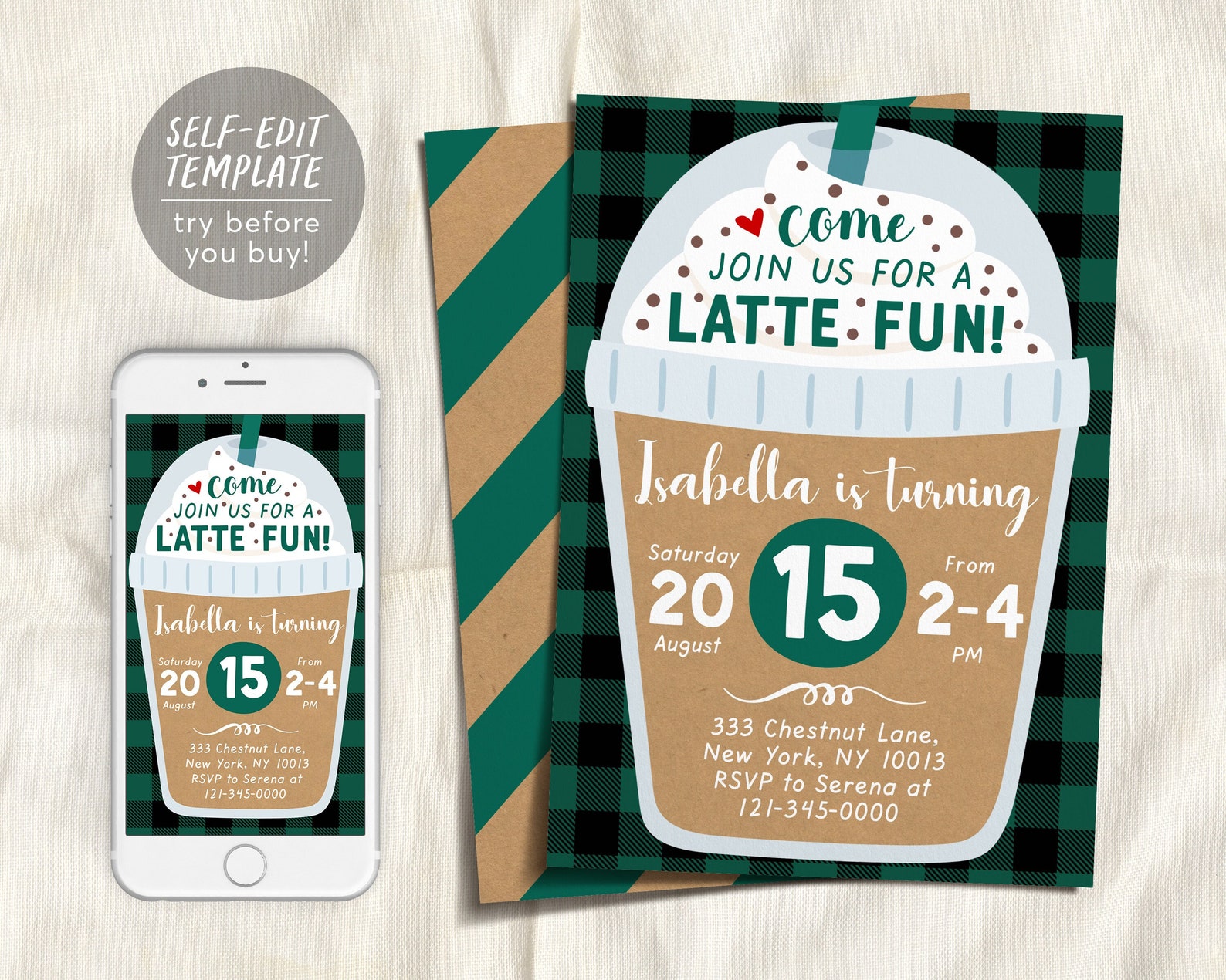 Coffee Birthday Invitation Editable Template, Latte Fun Invite, Cafe ...