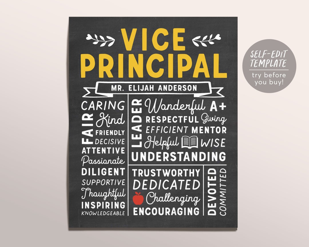 Editable Vice Principal Chalkboard Gift Print Template, Personalized ...