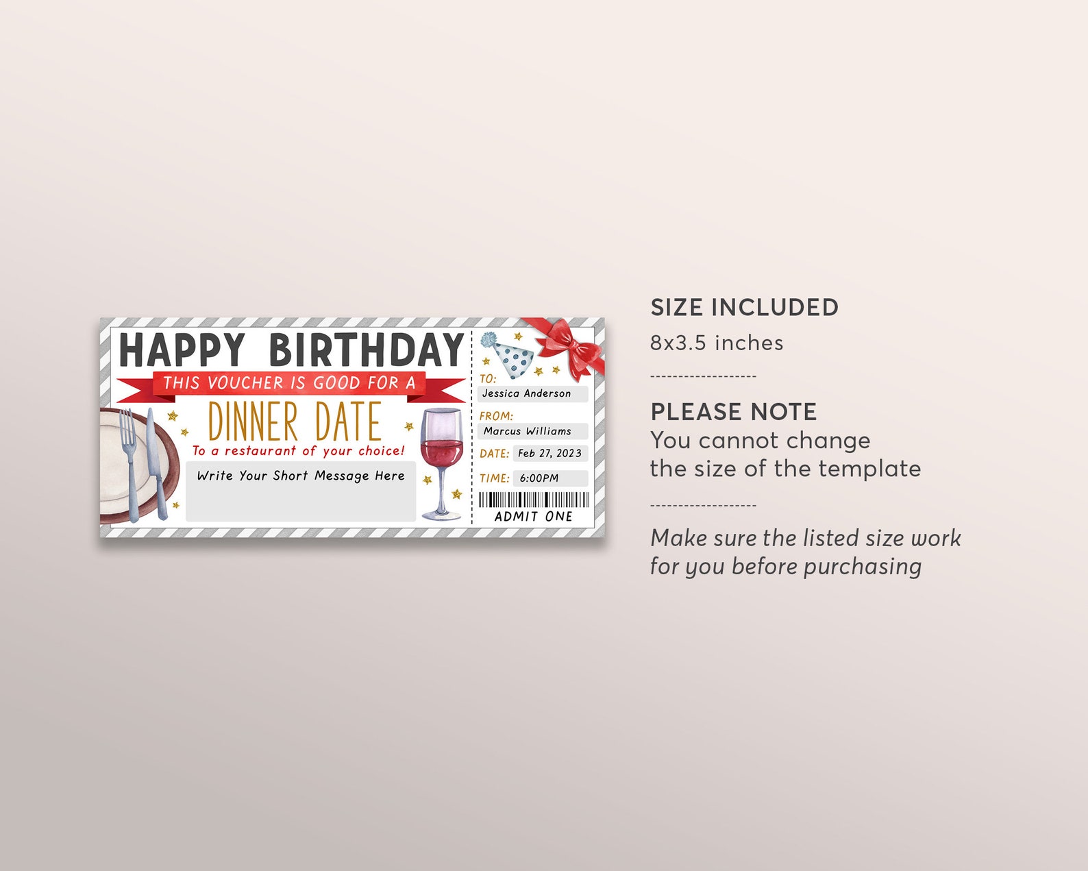Birthday Restaurant Gift Voucher Editable Template, Surprise Dinner ...