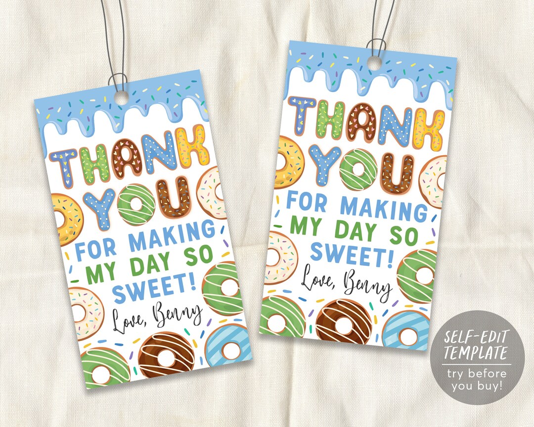Donut Thank You Tags Editable Template, Donut Sprinkles BOY Birthday ...