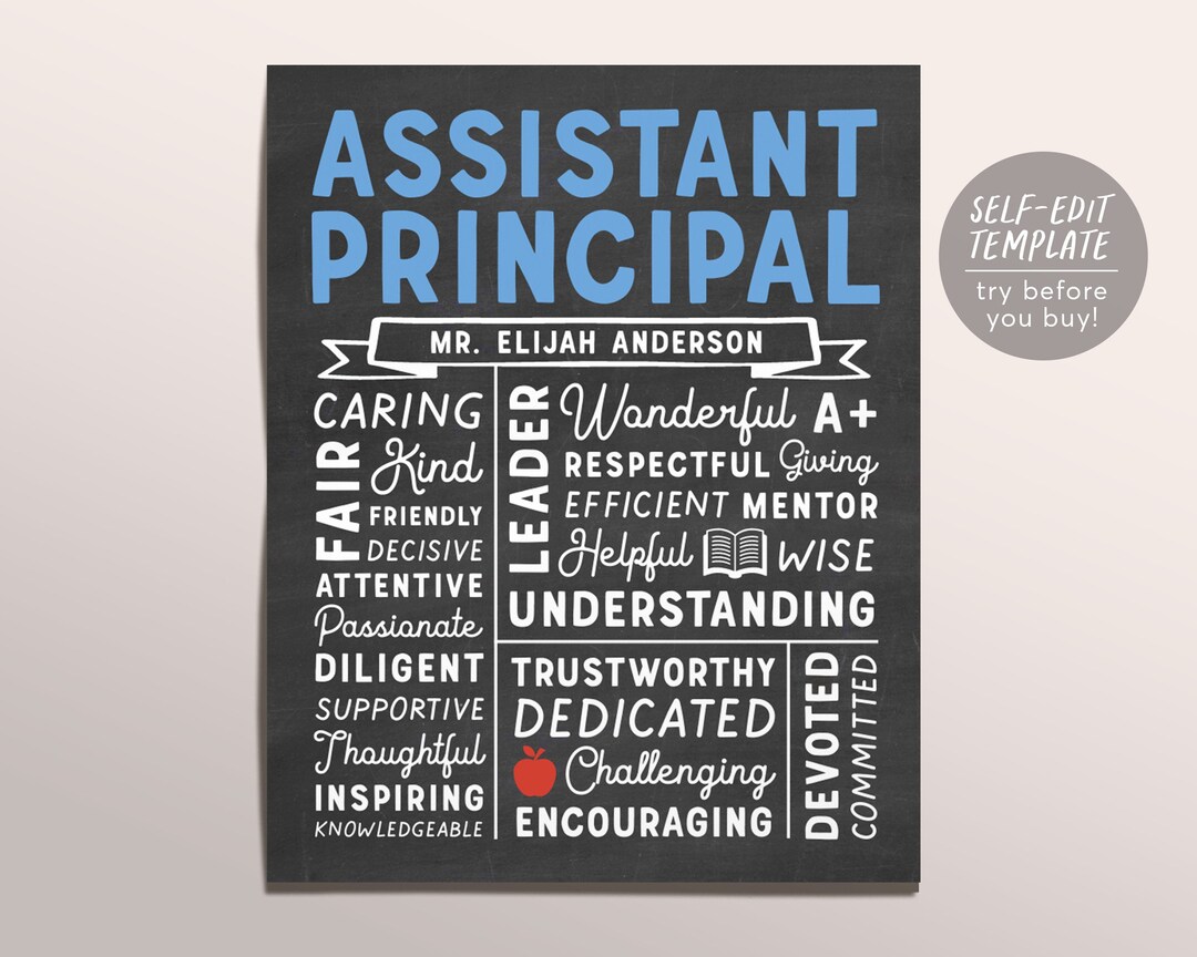 Editable Assistant Principal Chalkboard Gift Print Template ...