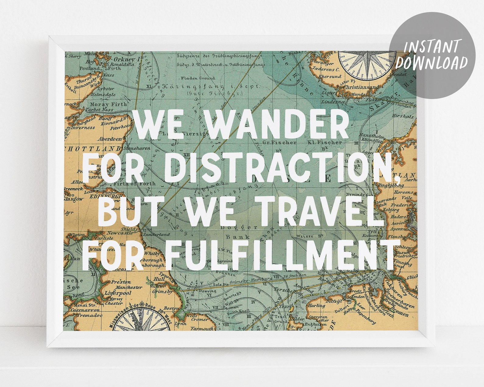 Travel Quote Art Decor Print Map We Wander for Distraction - Etsy