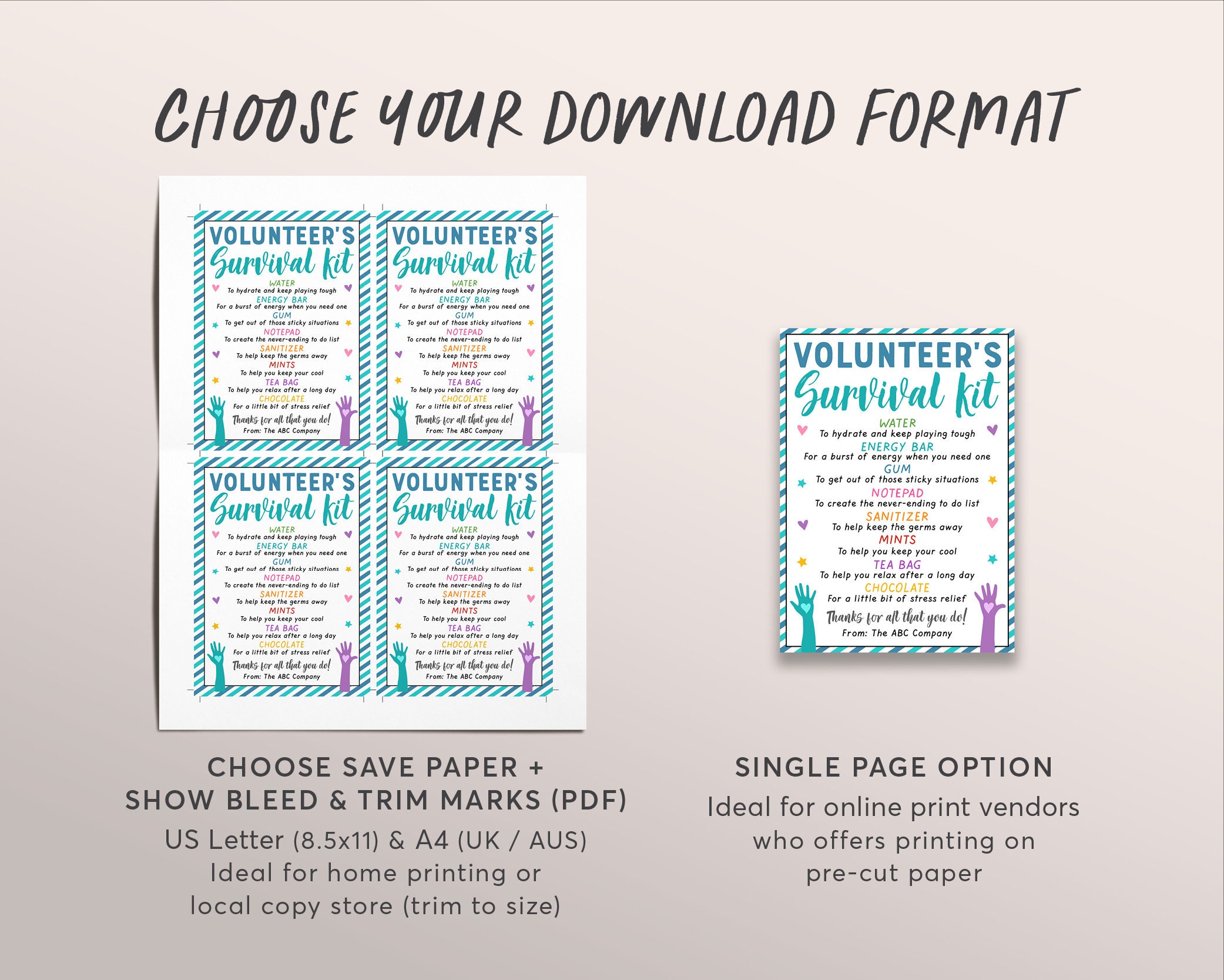 Volunteer Survival Kit Gift Tags Editable Template, Volunteer Thank You ...