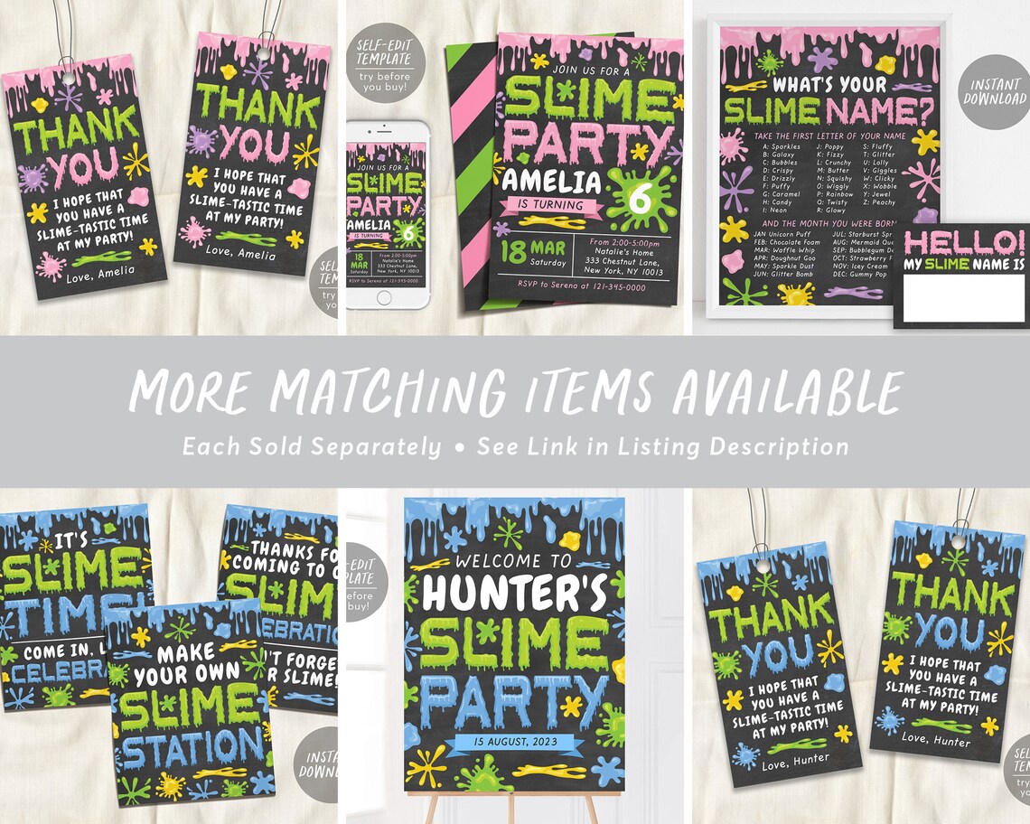 Slime Signs Printable BOY Birthday Party Slime Decorations - Etsy