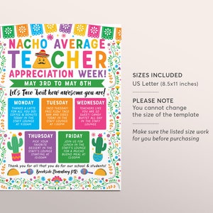 Nacho Average Teacher Appreciation Week Schedule Editable Template ...
