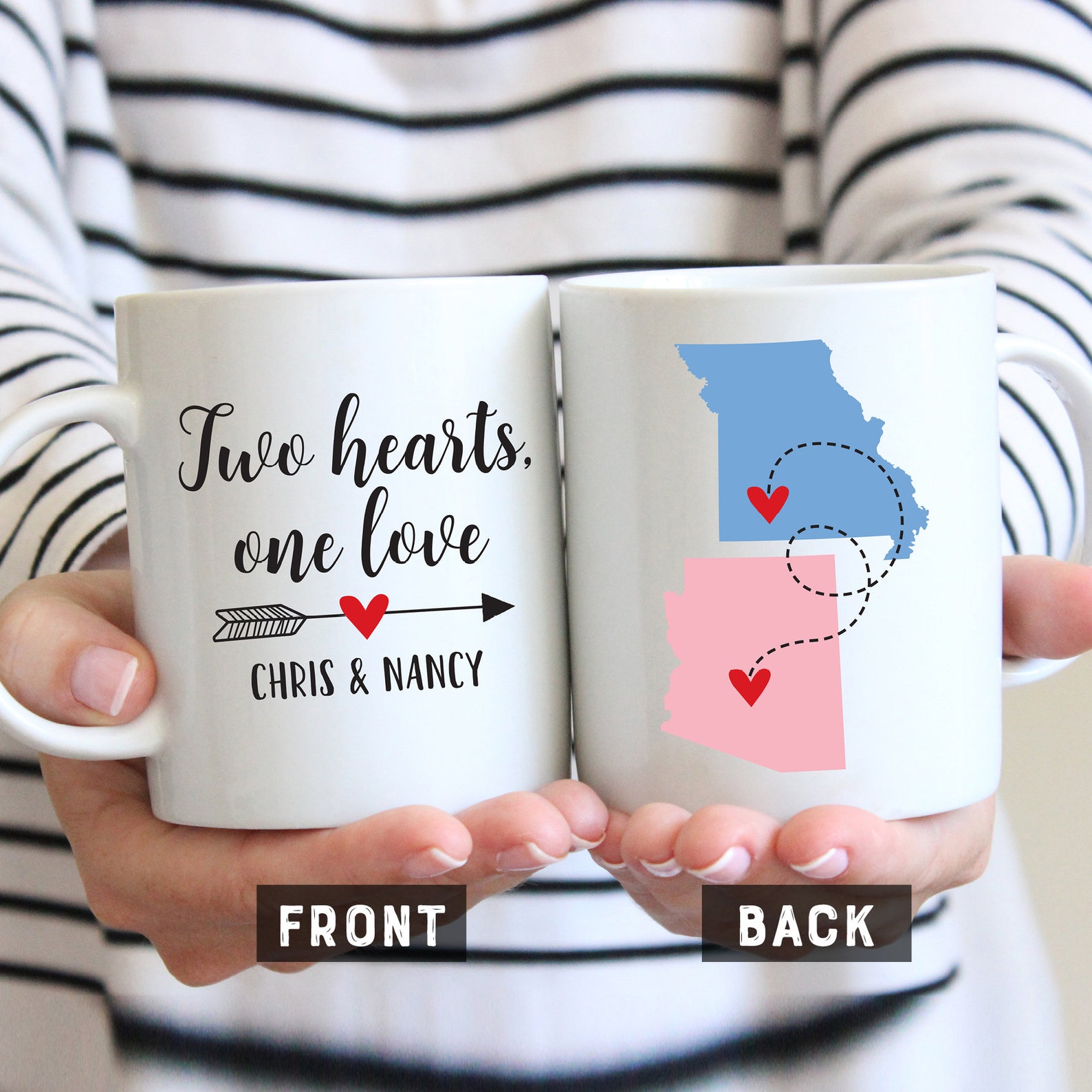 Long Distance Relationship Mug Two Hearts One Love Gift for - Etsy