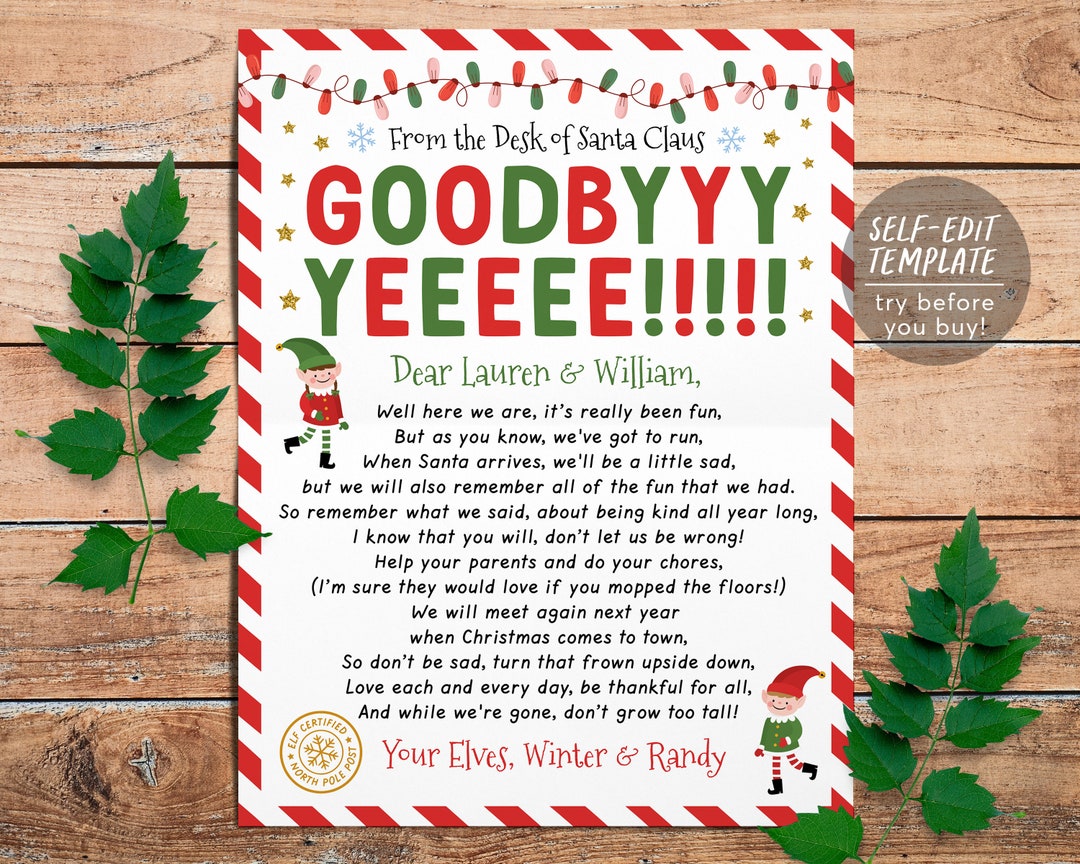 Goodbye Letter From Elves Editable Template, End of Christmas Elves ...