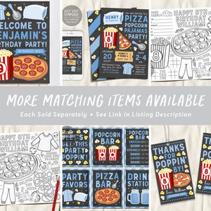 Pizza Popcorn and Pajamas Party Signs BUNDLE for Birthday, Popcorn Bar ...