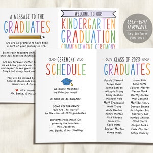 Graduation Program Editable Template for Kindergarten, Pre-k Preschool ...