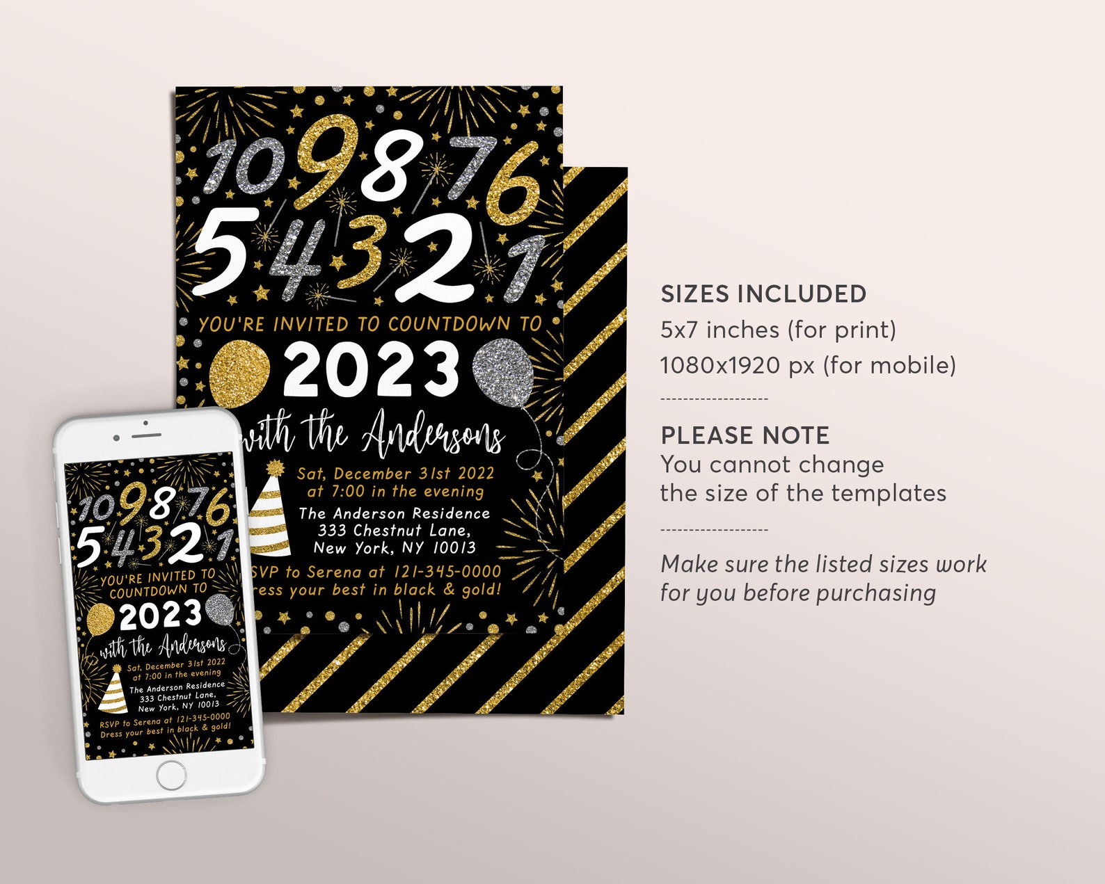 New Years Eve Countdown Party Invitation Editable Template - Etsy