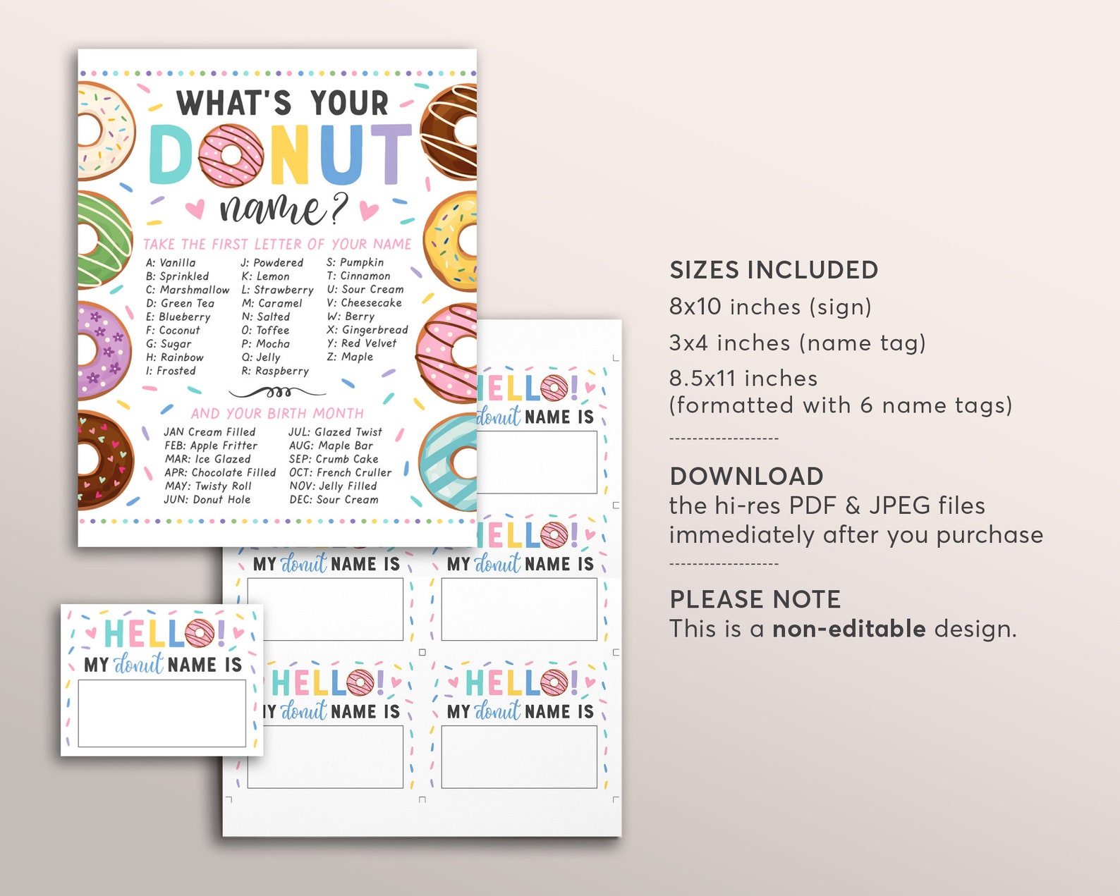 Donut Name Sign Printable Whats Your Donut Name Game Girl | Etsy UK