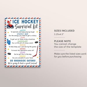 Hockey Survival Kit Gift Tags Editable Template, Ice Hockey Player Team ...