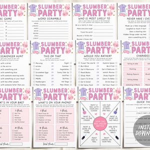 Slumber Party Games Bundle Package Printable, Pink Sleepover Game Spin ...