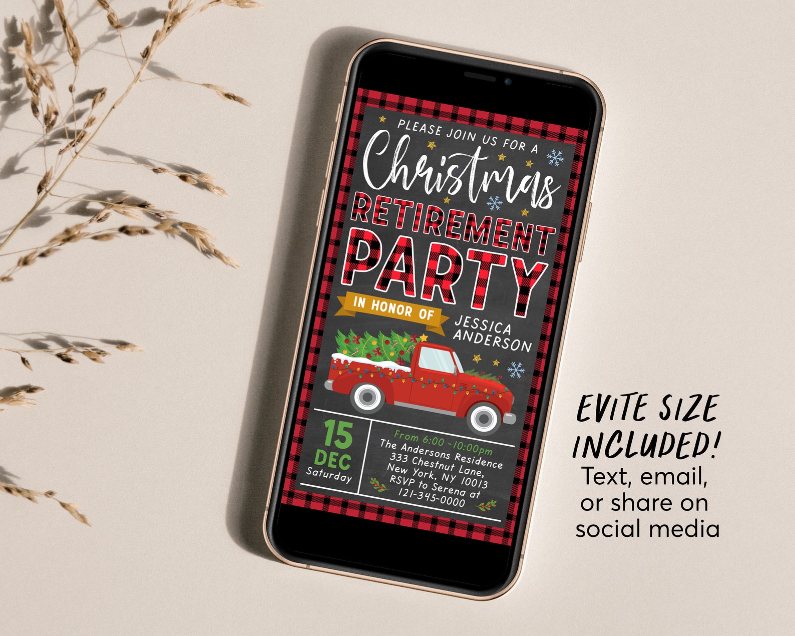 Christmas Retirement Party Invitation Editable Template, Holiday ...