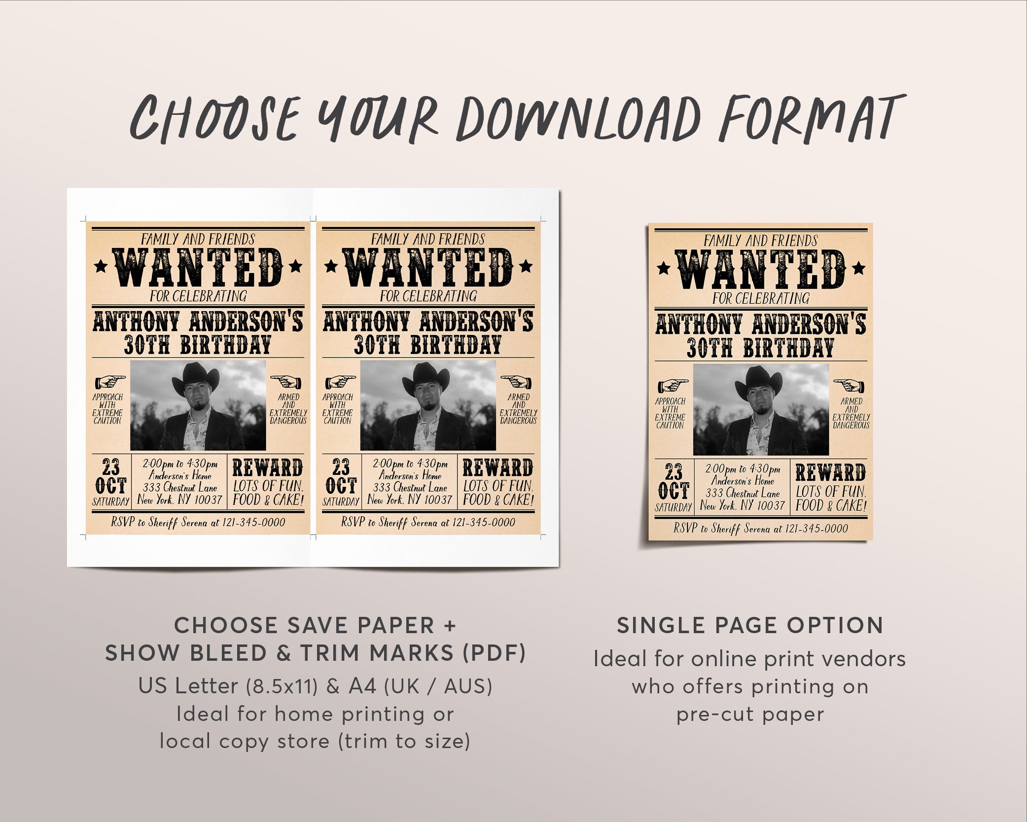 Adult Wanted Poster Invitation With Photo Editable Template, Cowboy ...