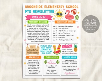 EDITABLE PTO School Newsletter July PTA Newsletter Template - Etsy