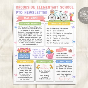 May PTO PTA Newsletter Flyer Editable Template, Spring Floral Flyer ...