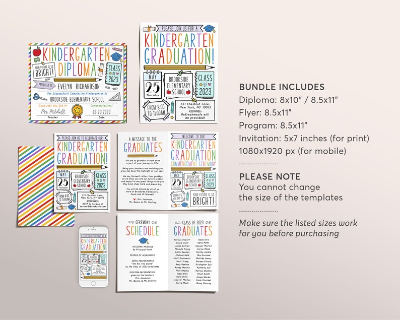 Kindergarten Graduation Ceremony BUNDLE Editable Template, Class ...