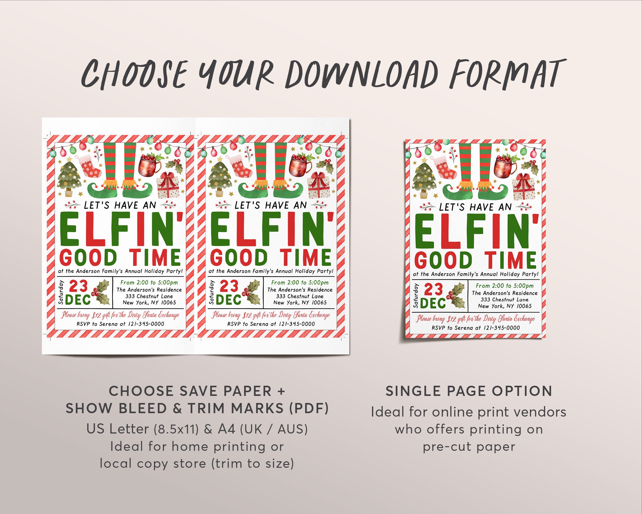 Elfin Good Time Invitation Editable Template, Funny Elf Christmas ...