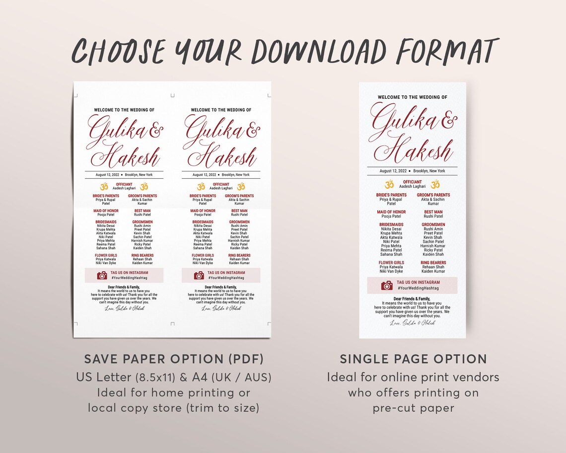 Editable Hindu Ceremony Program Template , Long Hindu Wedding Program ...