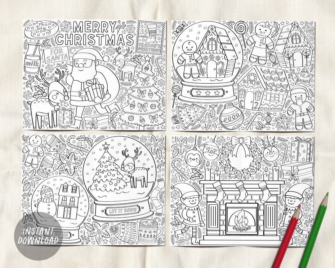 Christmas Coloring Page Set BUNDLE, Holiday Winter School Party Favor ...