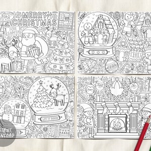 Christmas Coloring Page Set BUNDLE, Holiday Winter School Party Favor ...