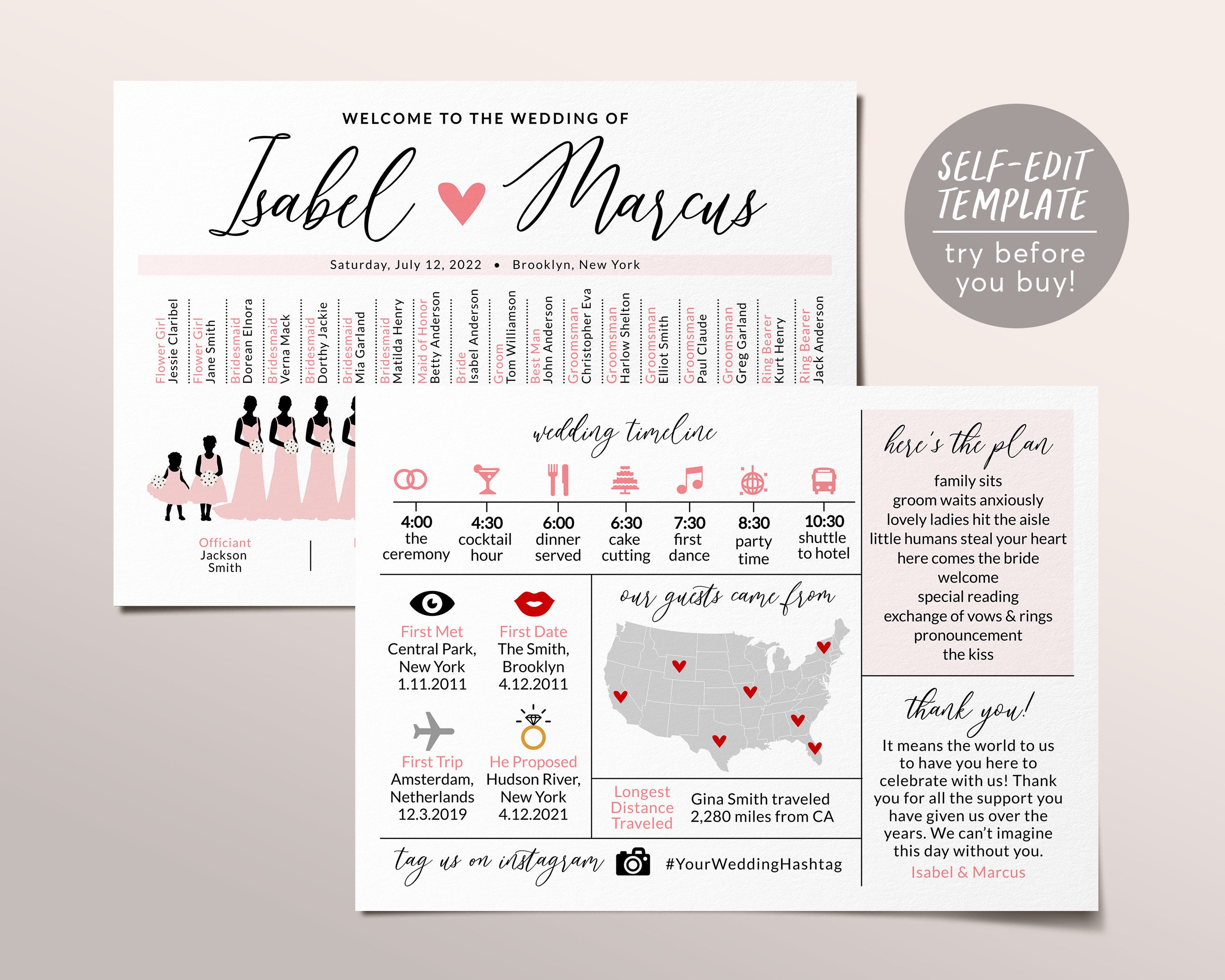 Silhouette Wedding Program Template Infographic Wedding | Etsy
