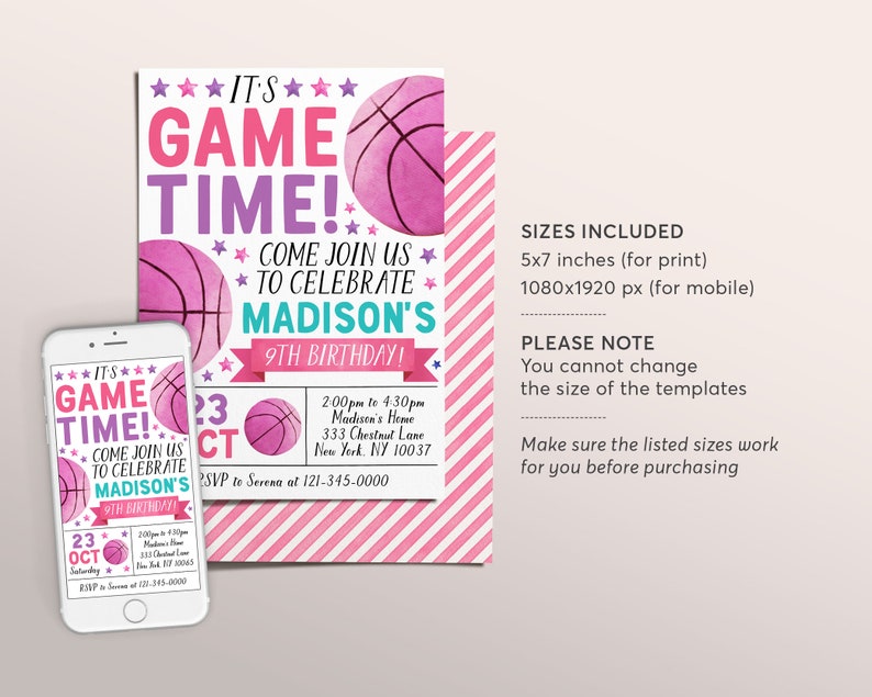Basketball Birthday Invitation Editable Template, Girl Basketball Party ...