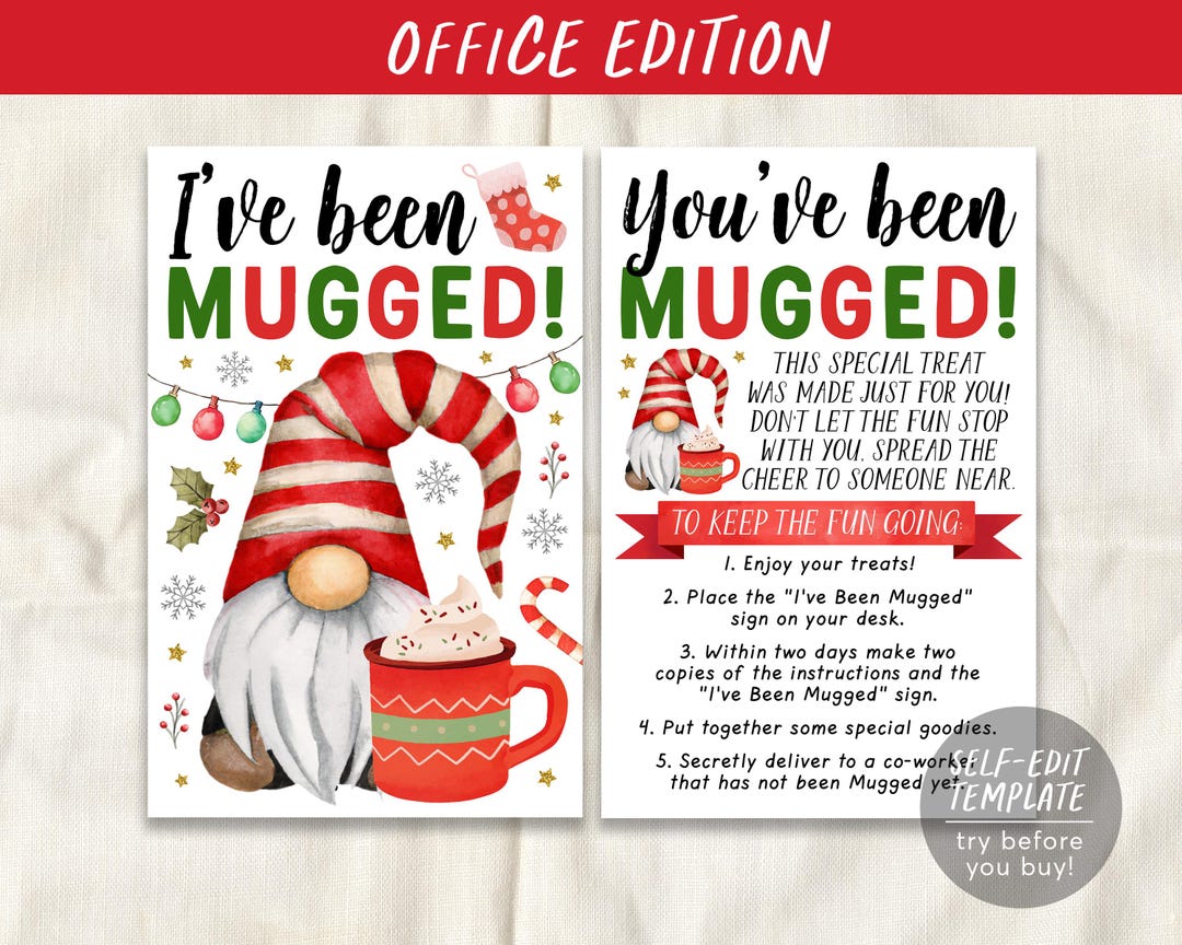 I've Been Mugged Coworker Game Editable Template, Gnome You've Been ...