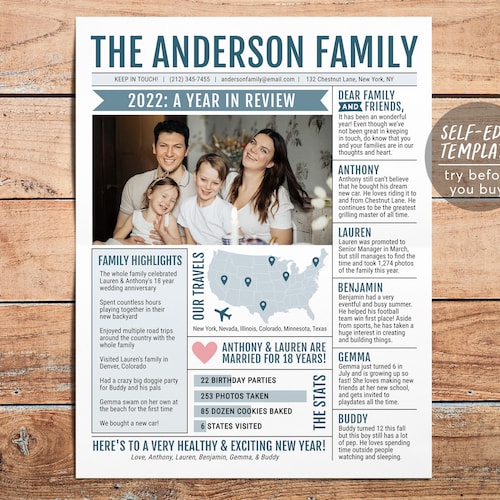 Mini 5x7 Christmas Family Newspaper Editable Template Year in - Etsy
