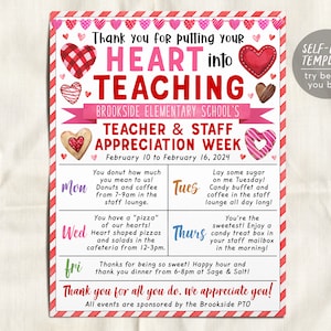 Valentine's Day Teacher Staff Appreciation Week Itinerary Flyer ...