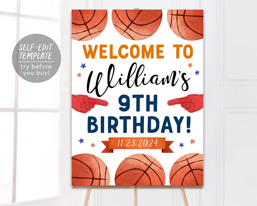 Basketball Birthday Welcome Sign Editable Template, Rookie of the Year ...