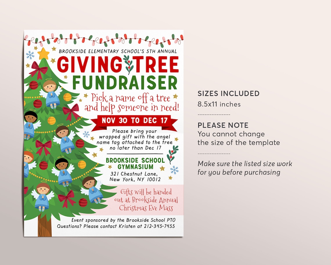 Christmas Giving Tree With Angels Fundraiser Flyer Editable - Etsy